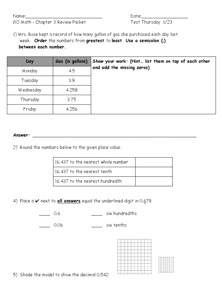 Go Math Chapter 3 Review Packet Rose | PDF | Teaching Mathematics