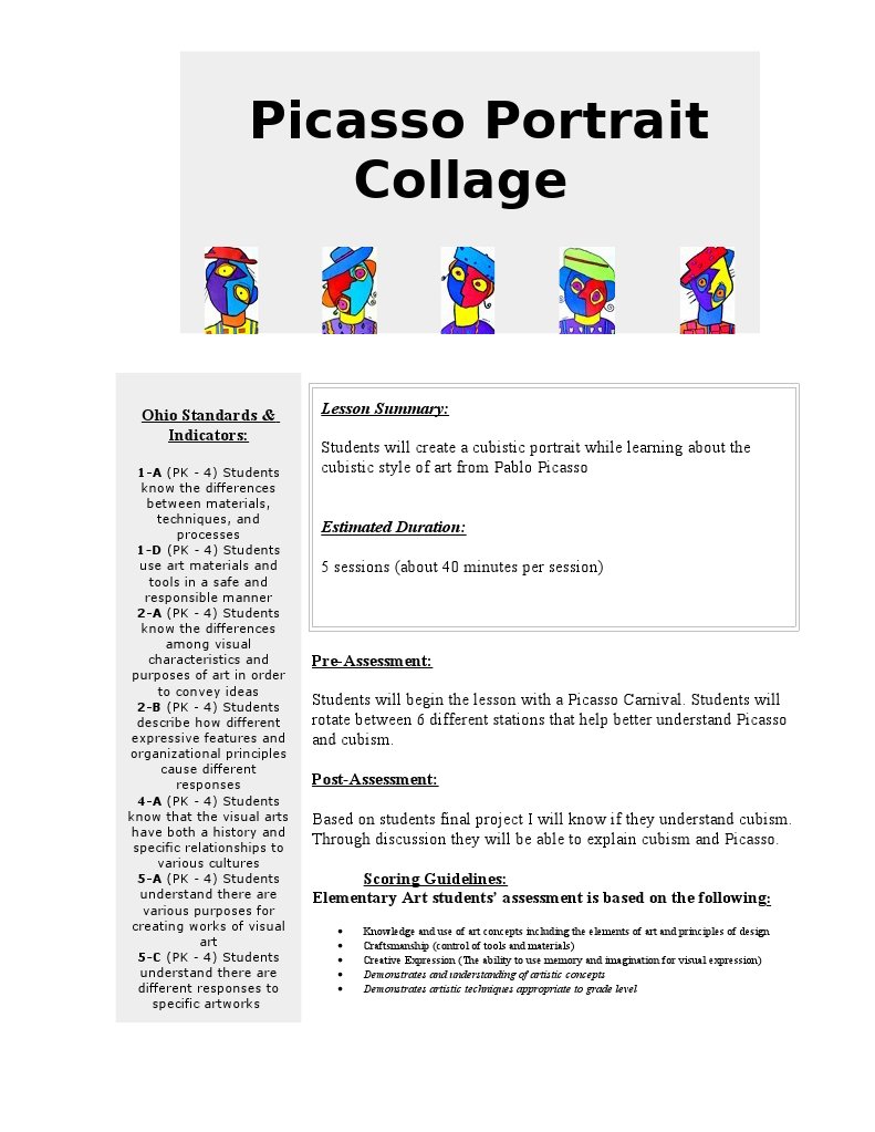 Picasso Portrait Collage Lesson Plan | PDF | Cubism | Pablo Picasso