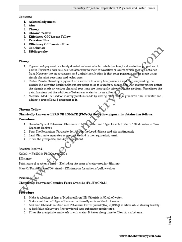 Chemistry Project On Preparation of Pigments and Poster Paints | PDF ...
