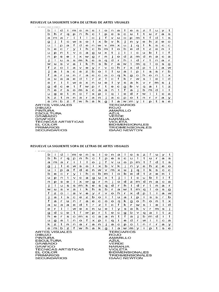 Resuelve La Siguiente Sopa de Letras de Artes Visuales | PDF