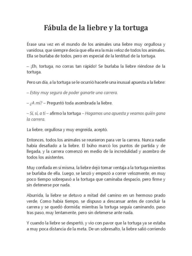 Fábula de La Liebre y La Tortuga | PDF