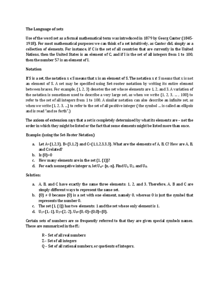 The Language of Sets | PDF | Set (Mathematics) | Real Number