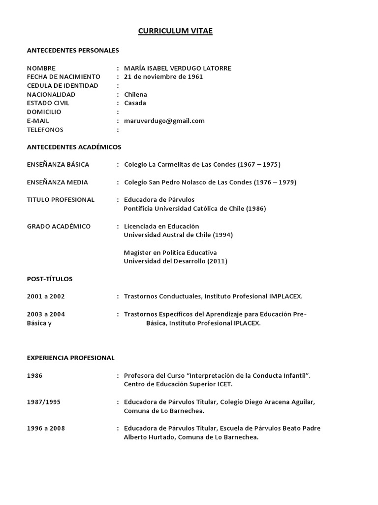 CV de María Isabel Verdugo Latorre | PDF | Educación de la primera ...