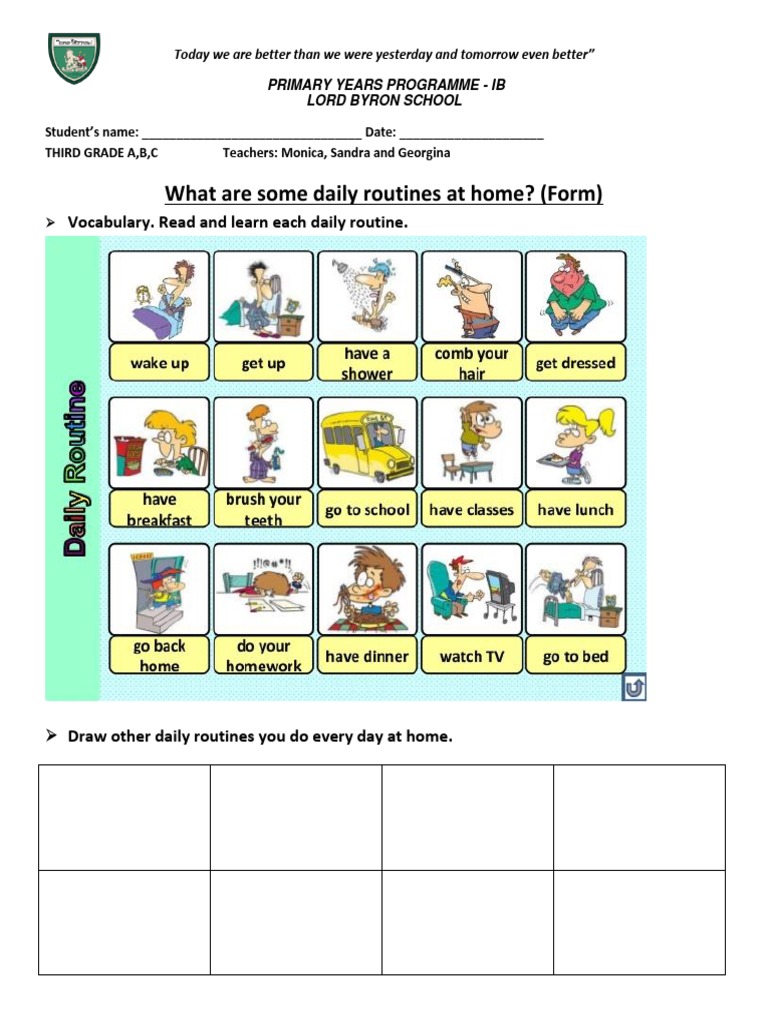 Third Grade Daily Routines & Action Verbs | PDF | Educational ...