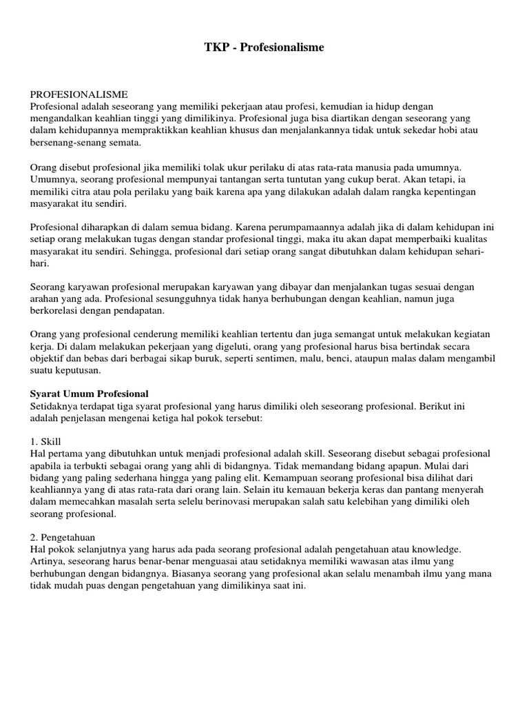Materi Tkp-Profesionalisme | PDF