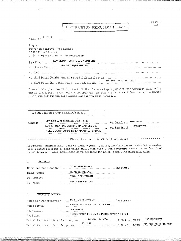 Contoh Borang H Elektrik dan Tandatangan | PDF