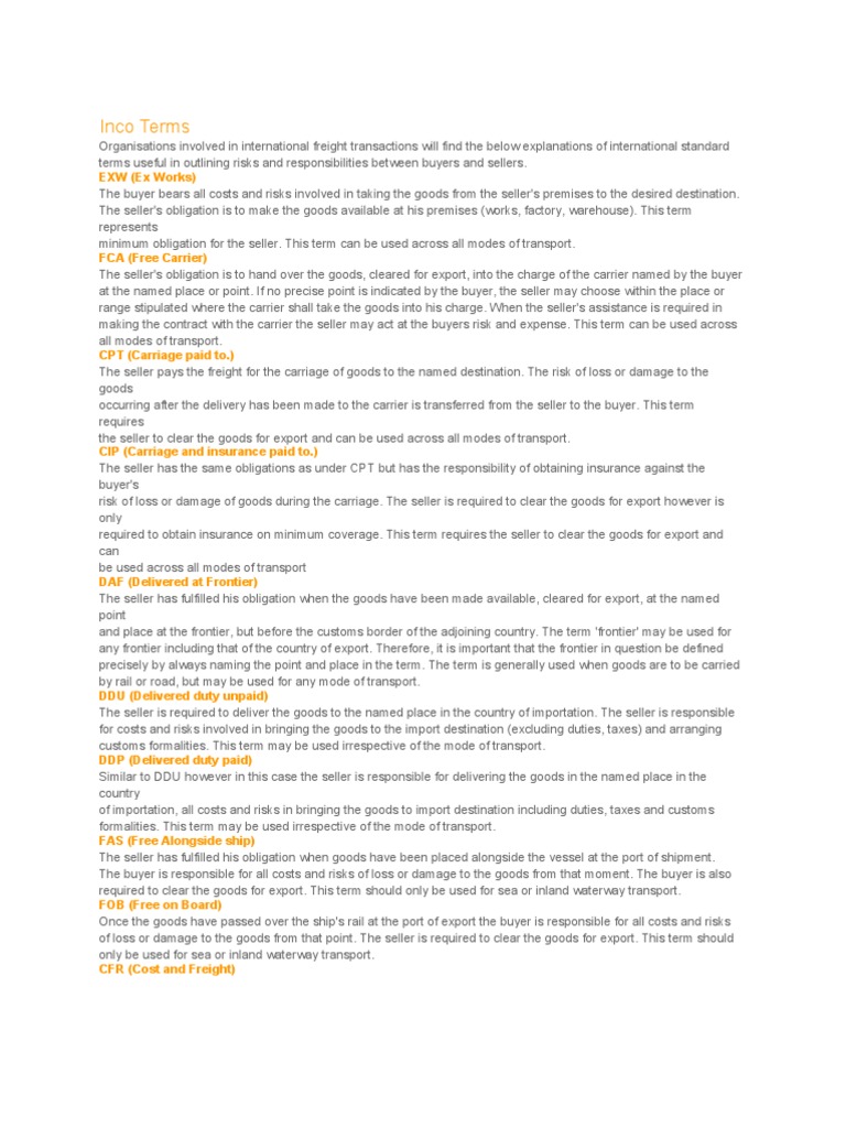 Inco Terms | Download Free PDF | Supply Chain Management | Services ...