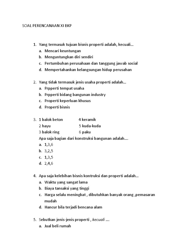 Soal Perencanaan XI BKP | PDF