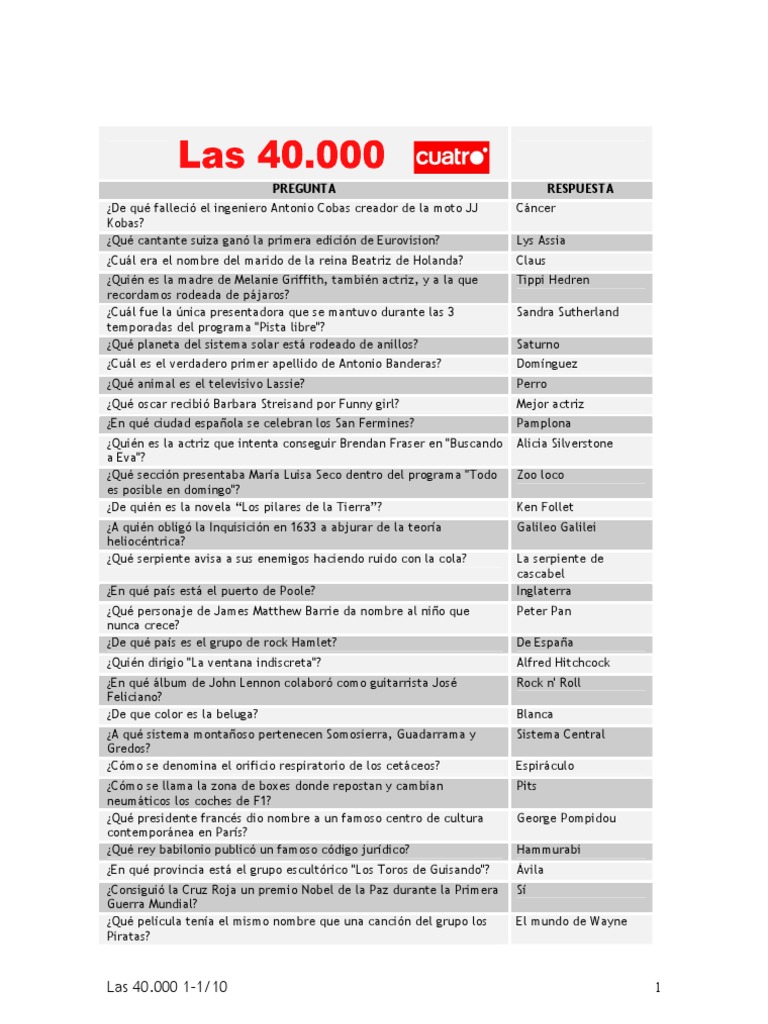 Preguntas y Respuestas Triviales | PDF | España | Entretenimiento (general)