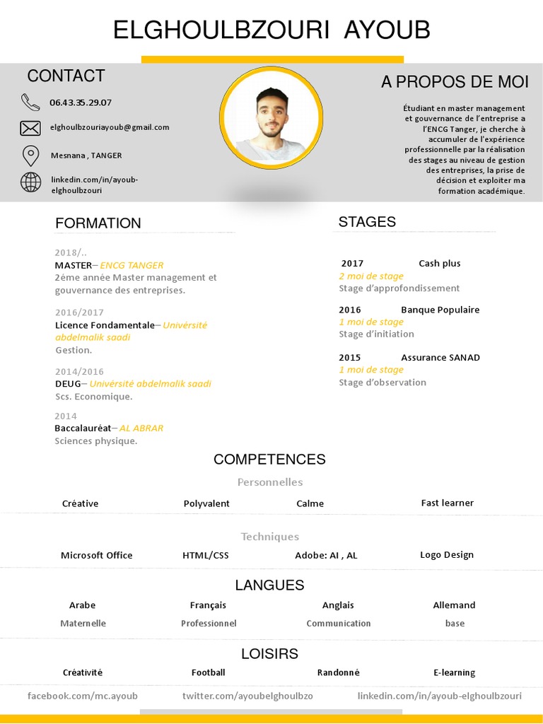 CV Ayoub Elghoulbzouri: Étudiant en Management | PDF | Business | Enseignement supérieur