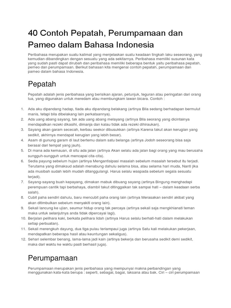 40 Contoh Pepatah | PDF