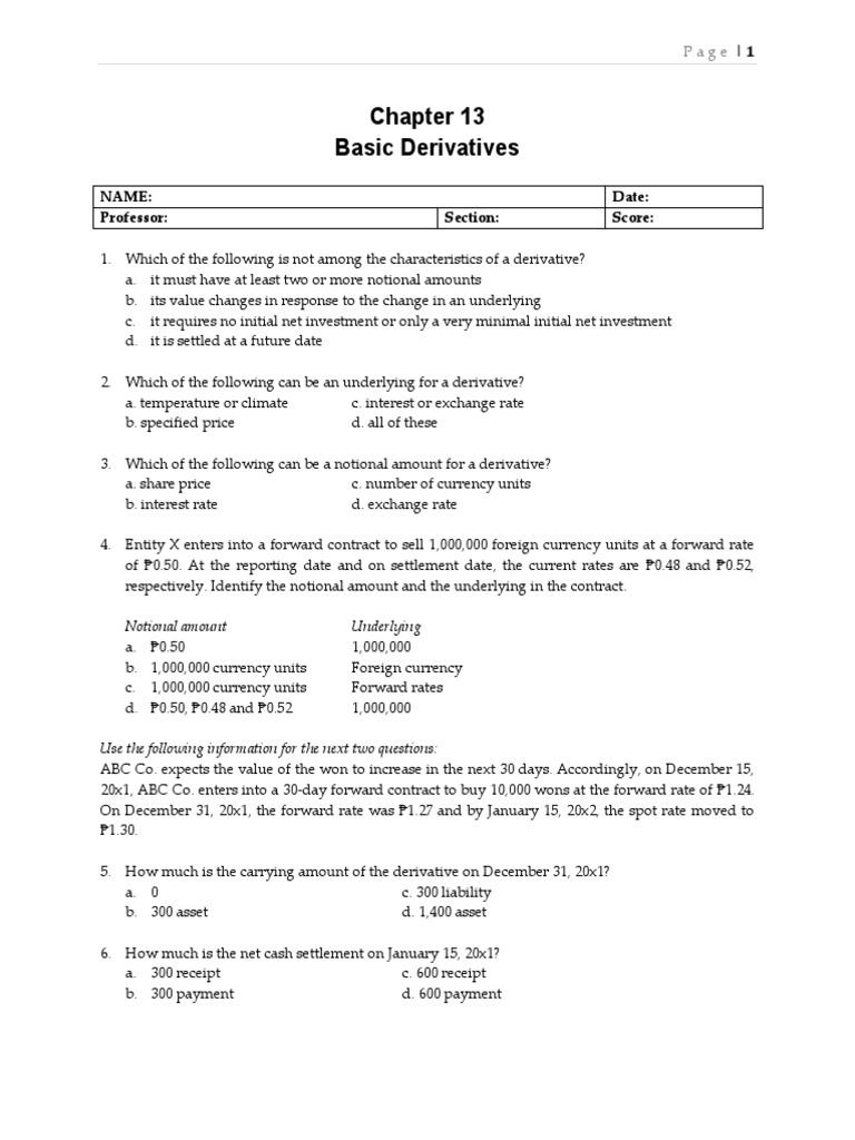Quiz - Chapter 13 - Basic Derivatives | PDF | Derivative (Finance) | Futures Contract
