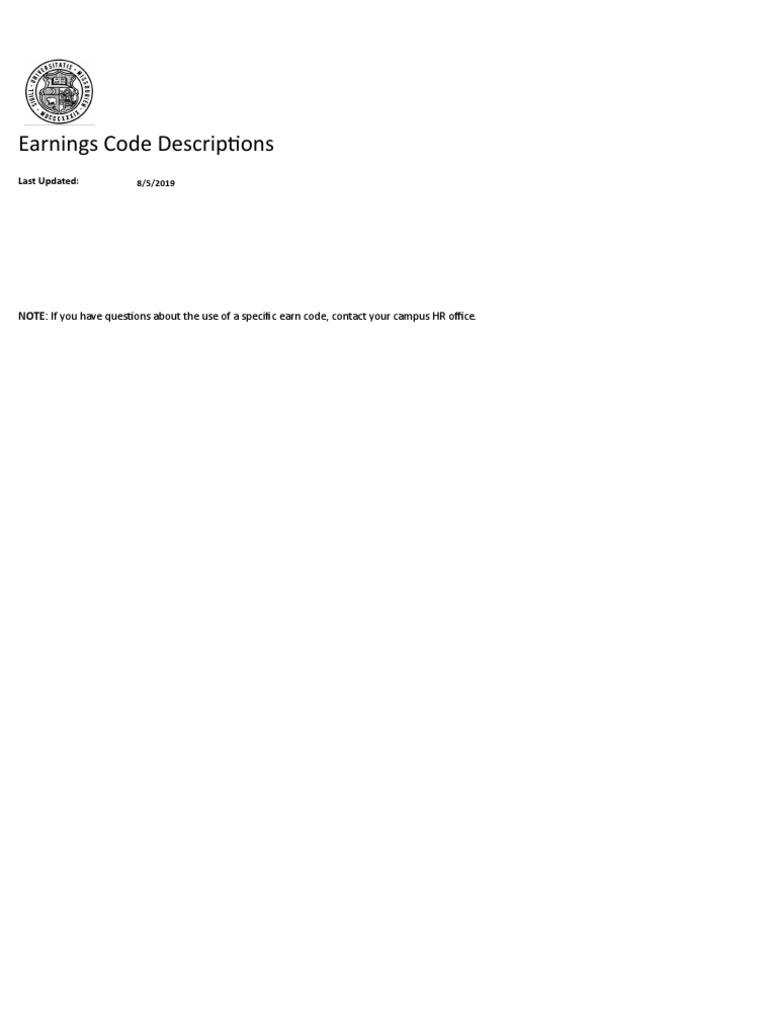 Earn Codes Descr | PDF | Overtime | Payroll Tax