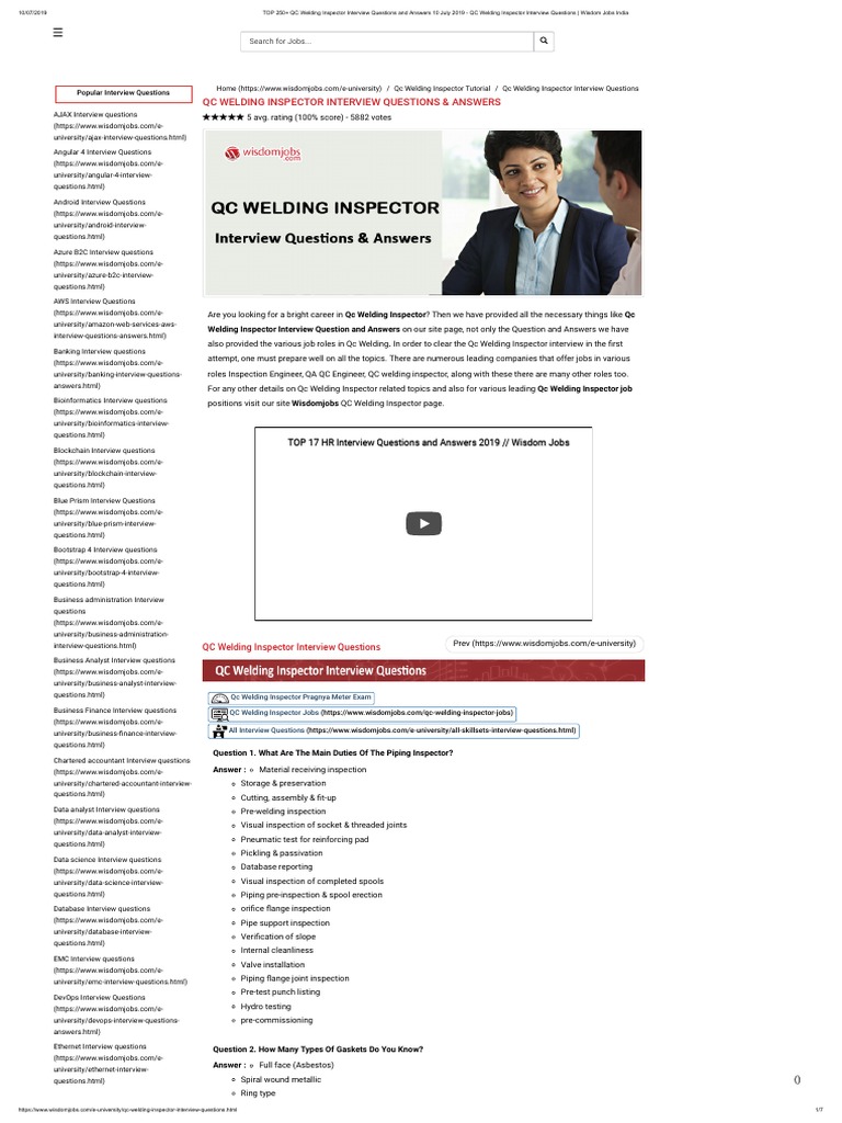 TOP 250+ QC Welding Inspector Interview Questions and Answers 10 July ...