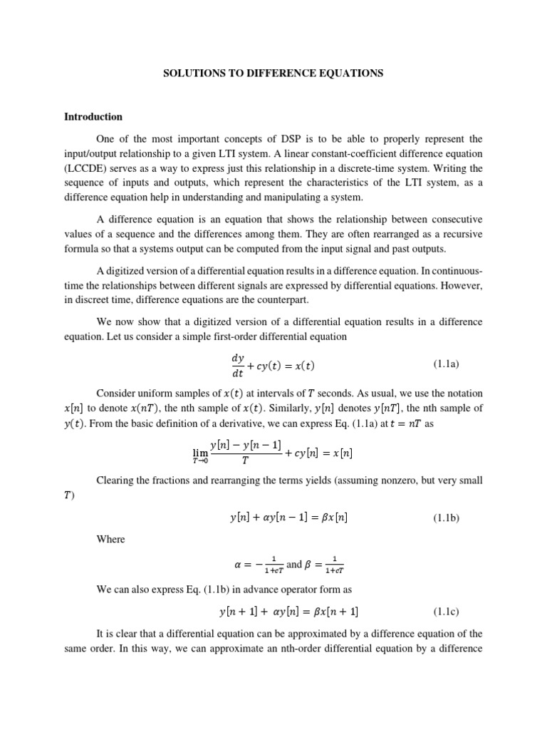 Solutions To Difference Equations Pdf Recurrence Relation Equations