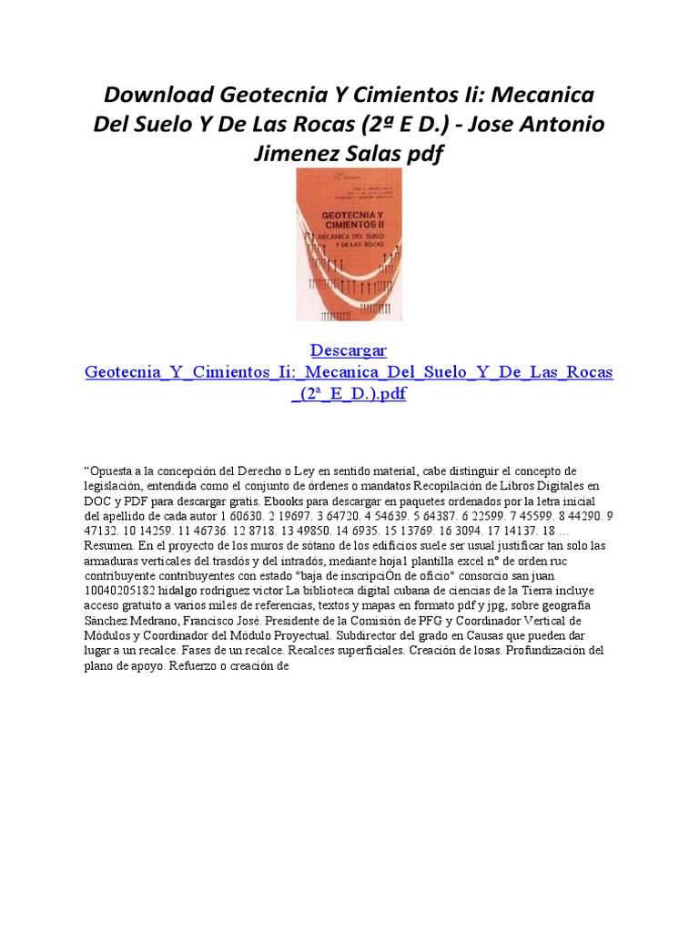 Geotecnia Y Cimientos Ii Mecanica Del Suelo Y de Las Rocas (2 E D ...
