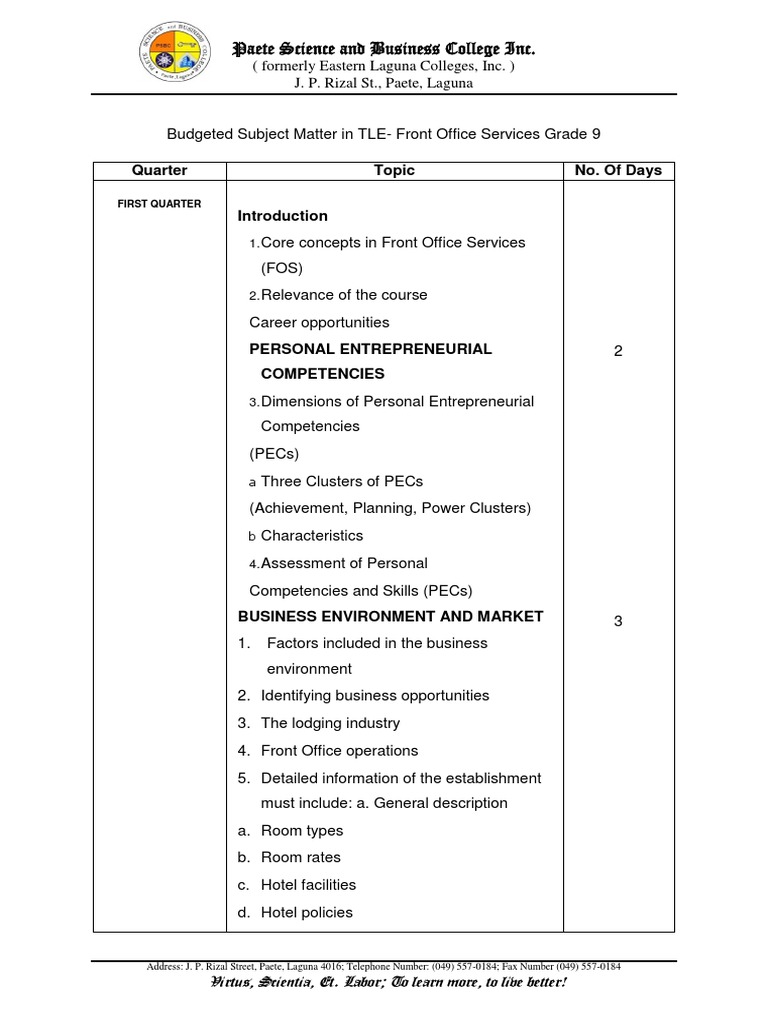 BSM - Front Offcice Tle 9 | PDF | Business | Economies