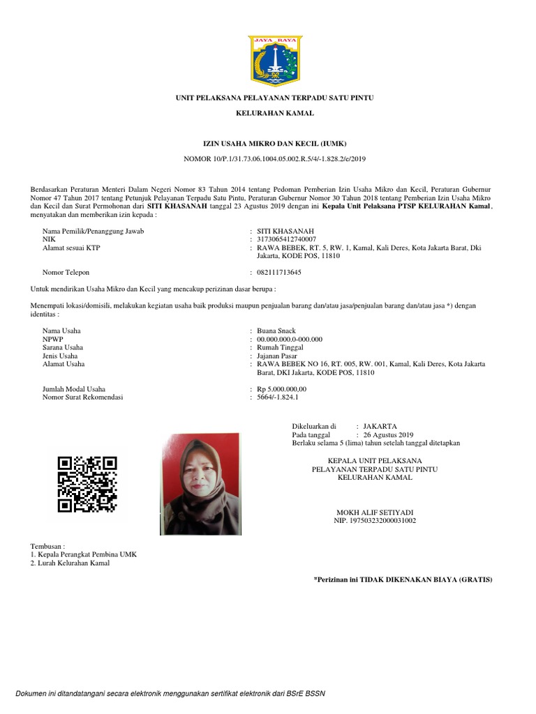 IZIN - USAHA - MIKRO - DAN - KECIL - IUMK-1 Siti Khasanah | PDF