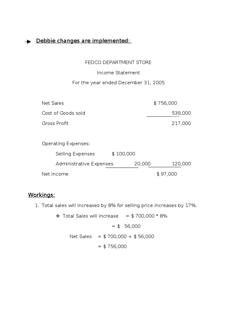Fedco Department Store | PDF | Net Income | Sales