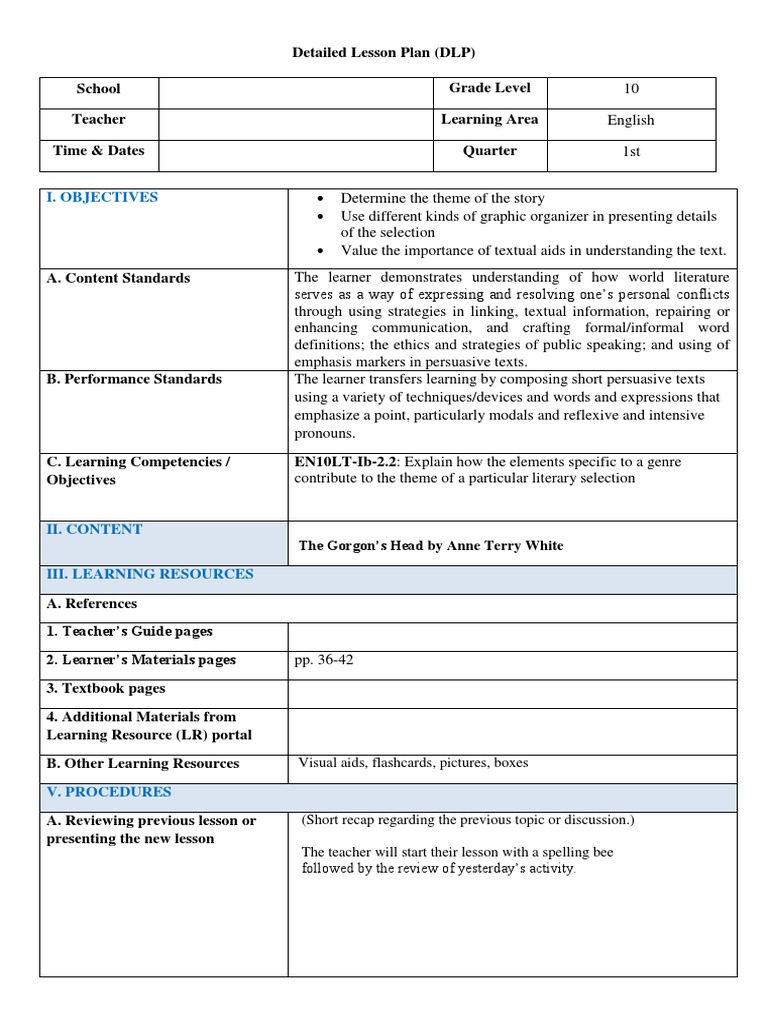Teaching of Literature Lesson Plan | PDF | Medusa | Lesson Plan