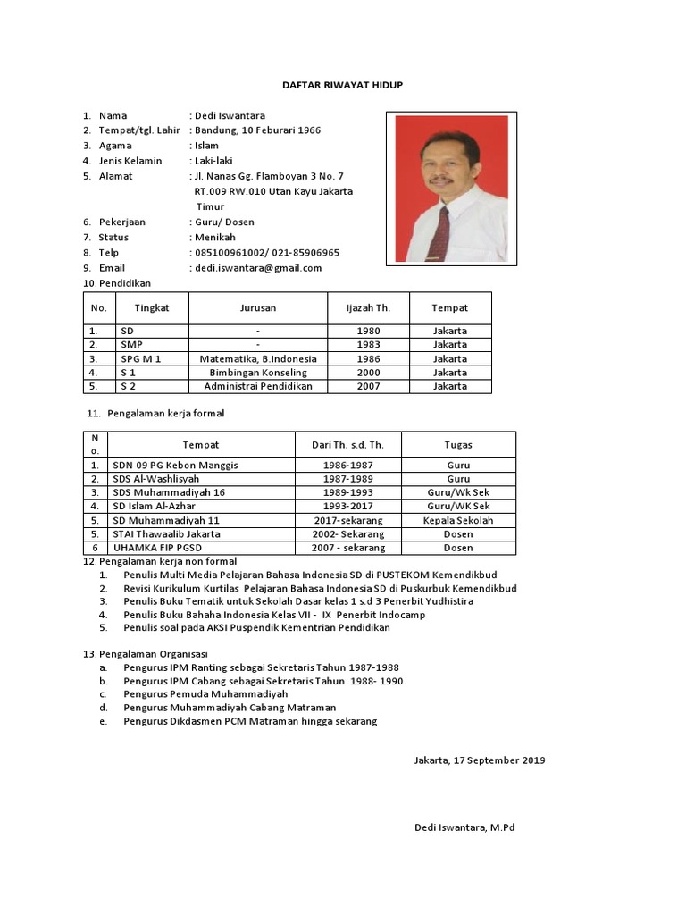 Biodata Dedi Iswantara | PDF