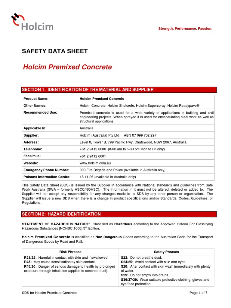 Holcim PremixedConcrete SDS | PDF | Dangerous Goods | Silicon Dioxide
