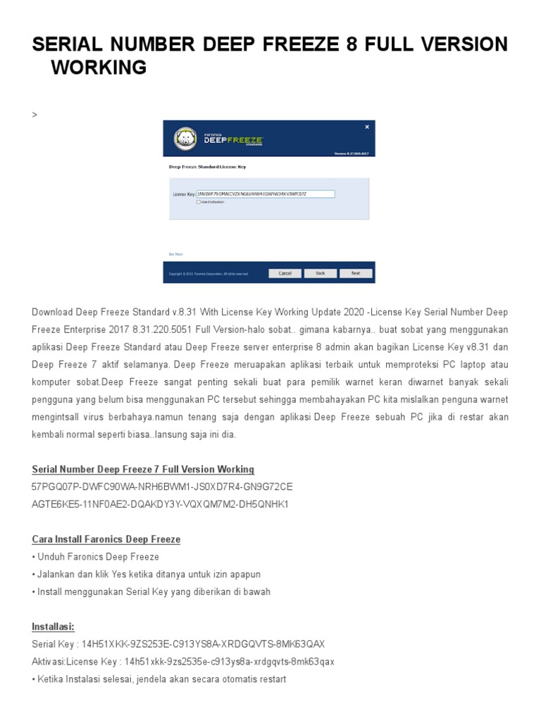 Serial Number Deep Freeze 8 Full Version Working | PDF