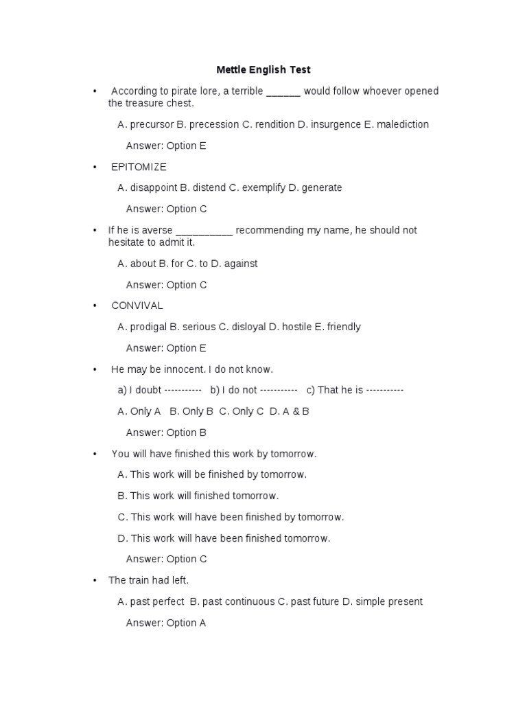 Mettl English Test PDF | PDF