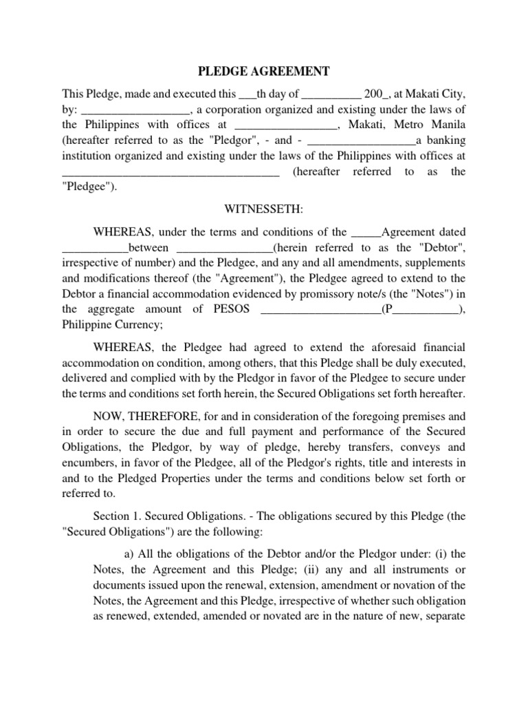 Pledge Agreement | PDF | Lien | Deed