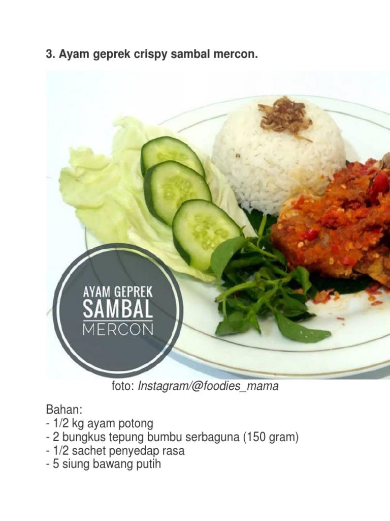 Resep Ayam Geprek Sambel Mercon | PDF