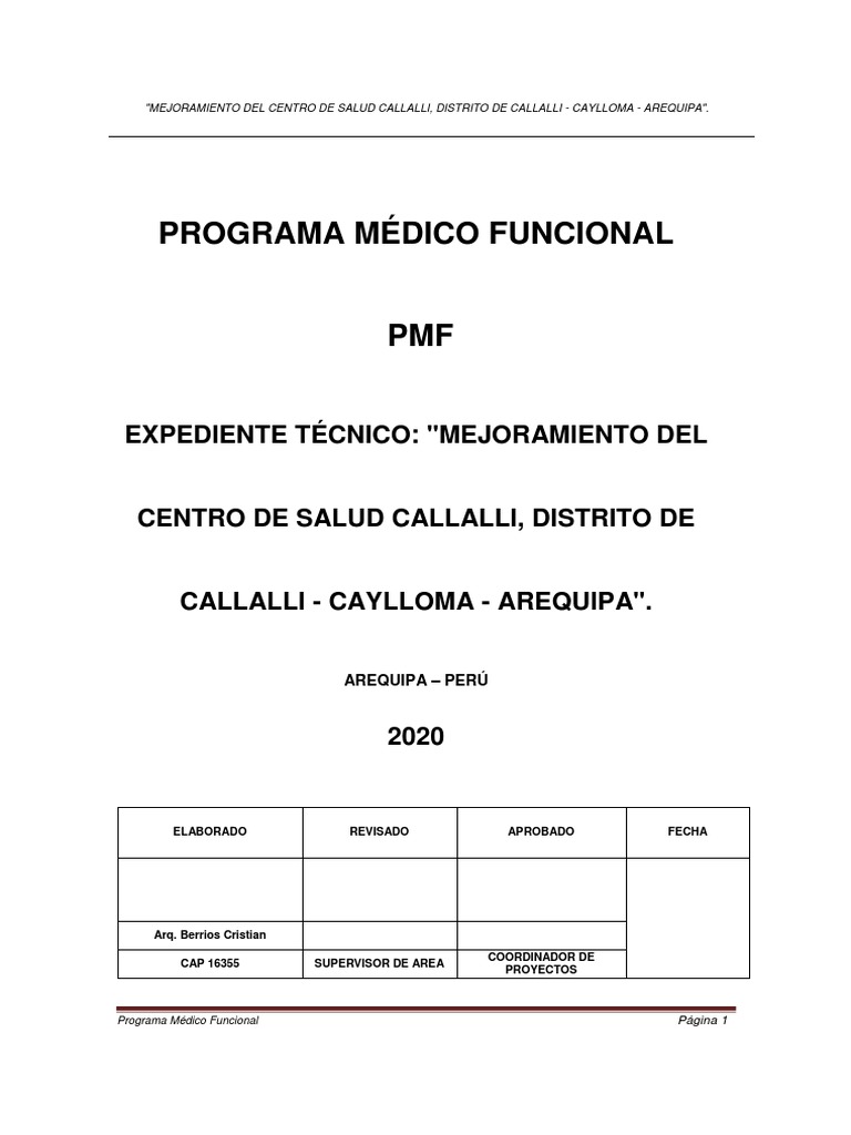 Programa Médico Funcional Callalli | PDF | Hospital | Medicina