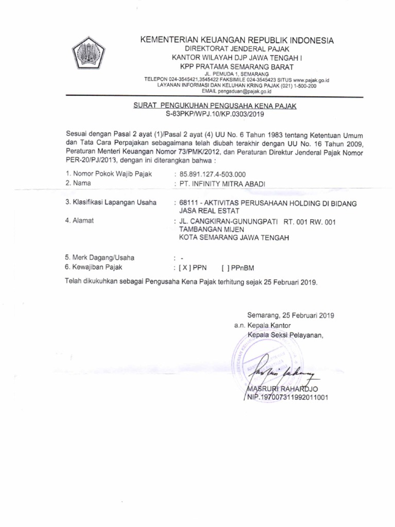 Surat Pengukuhan PKP PDF | PDF