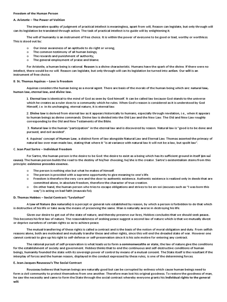 Freedom of The Human Person | PDF | Natural Law | Social Contract