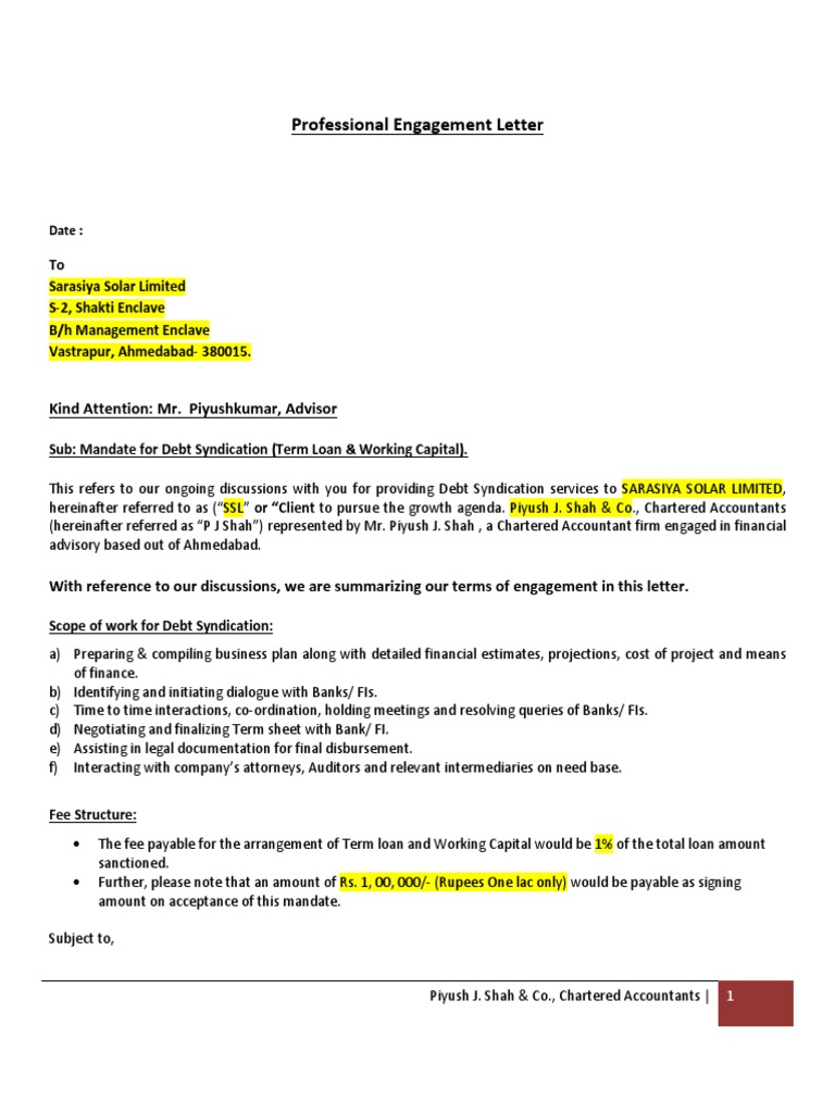 Draft Mandate For Debt Syndication | PDF | Indemnity | Private Law