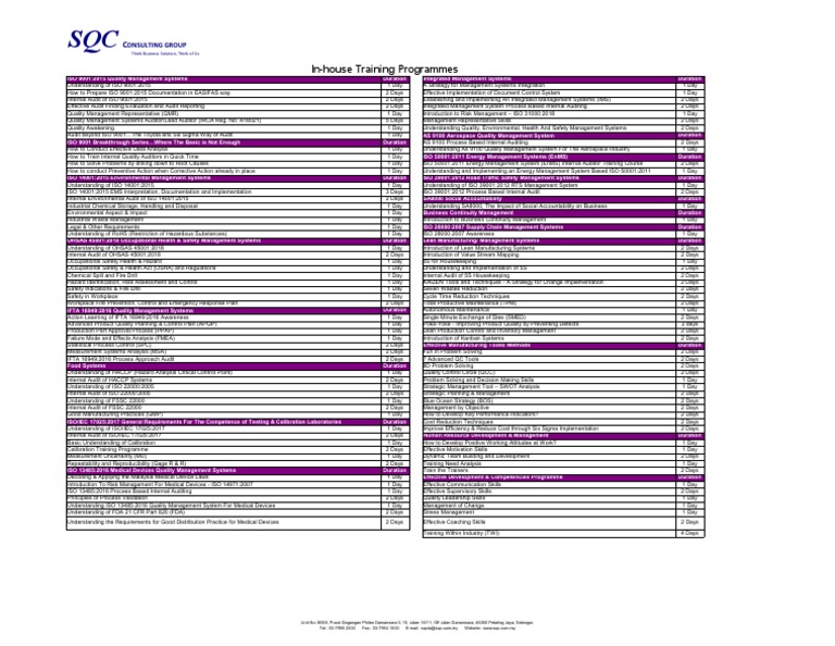SQC Training Programme | PDF | Hazard Analysis And Critical Control ...