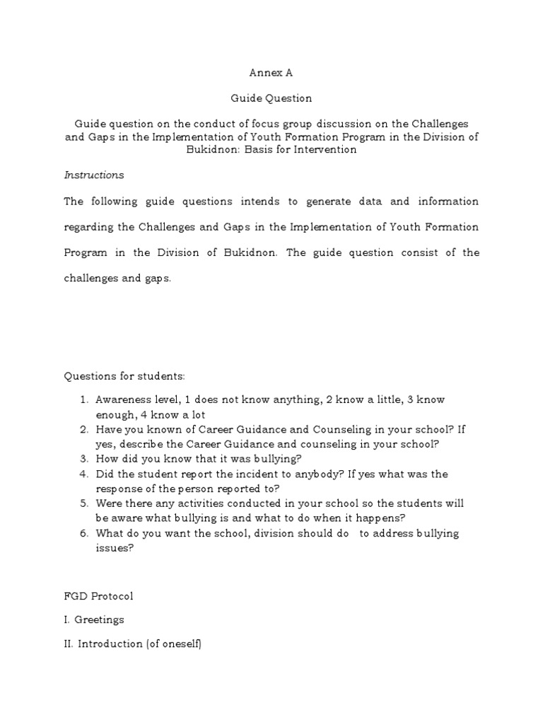 Questions For Interview and FGD Research On Guidance and Counseling ...