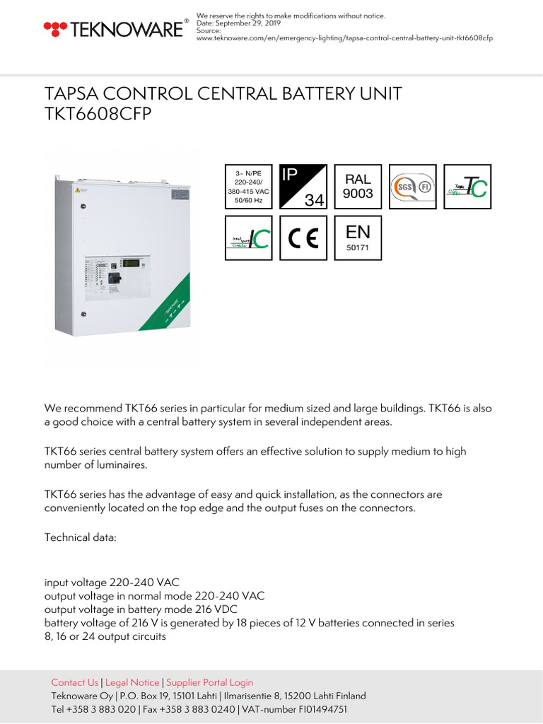 Teknowarecom-Tapsa Control Central Battery Unit tkt6608cfp-20190929 ...