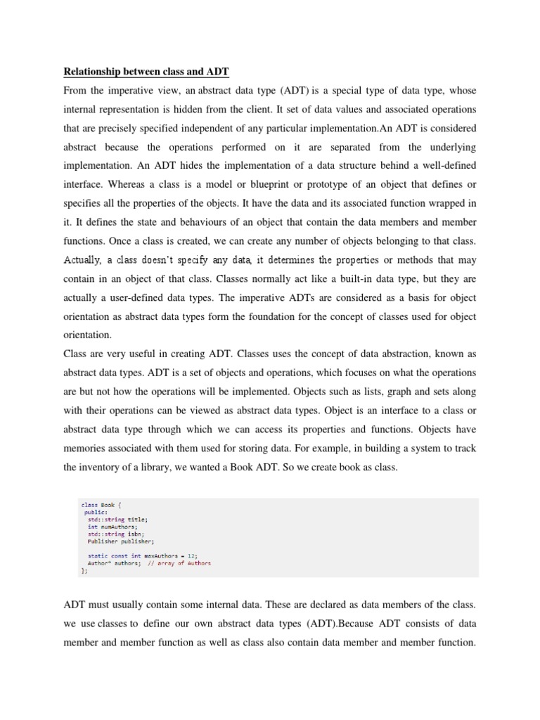 Realtionship Between Class and ADT | PDF | Class (Computer Programming ...