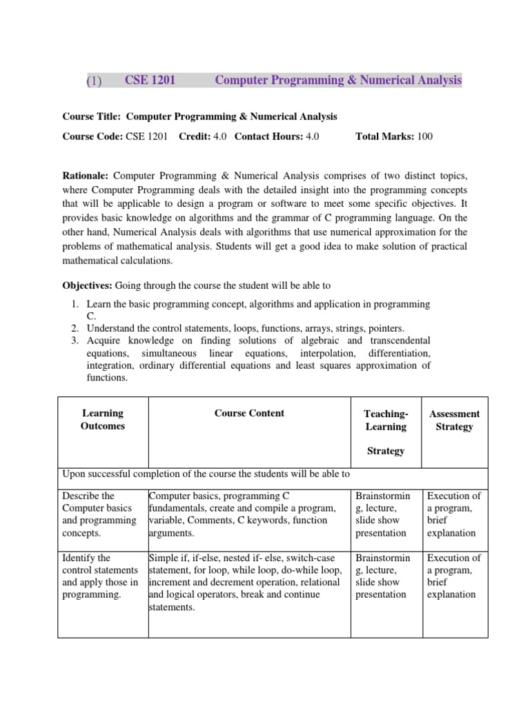 CPNA Course Syllabus | PDF | Numerical Analysis | Equations