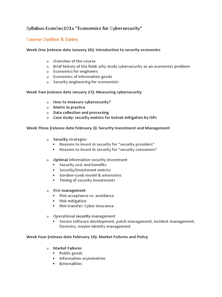 Syllabus Cybersecurity Pdf Computer Security Security