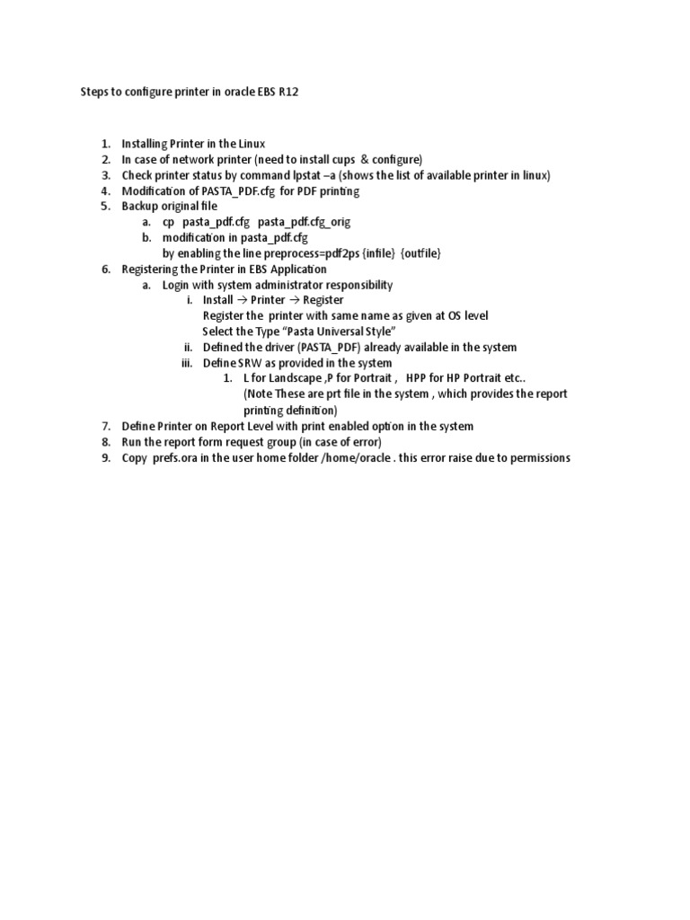 Steps To Configure Printer in Oracle EBS R12 | PDF