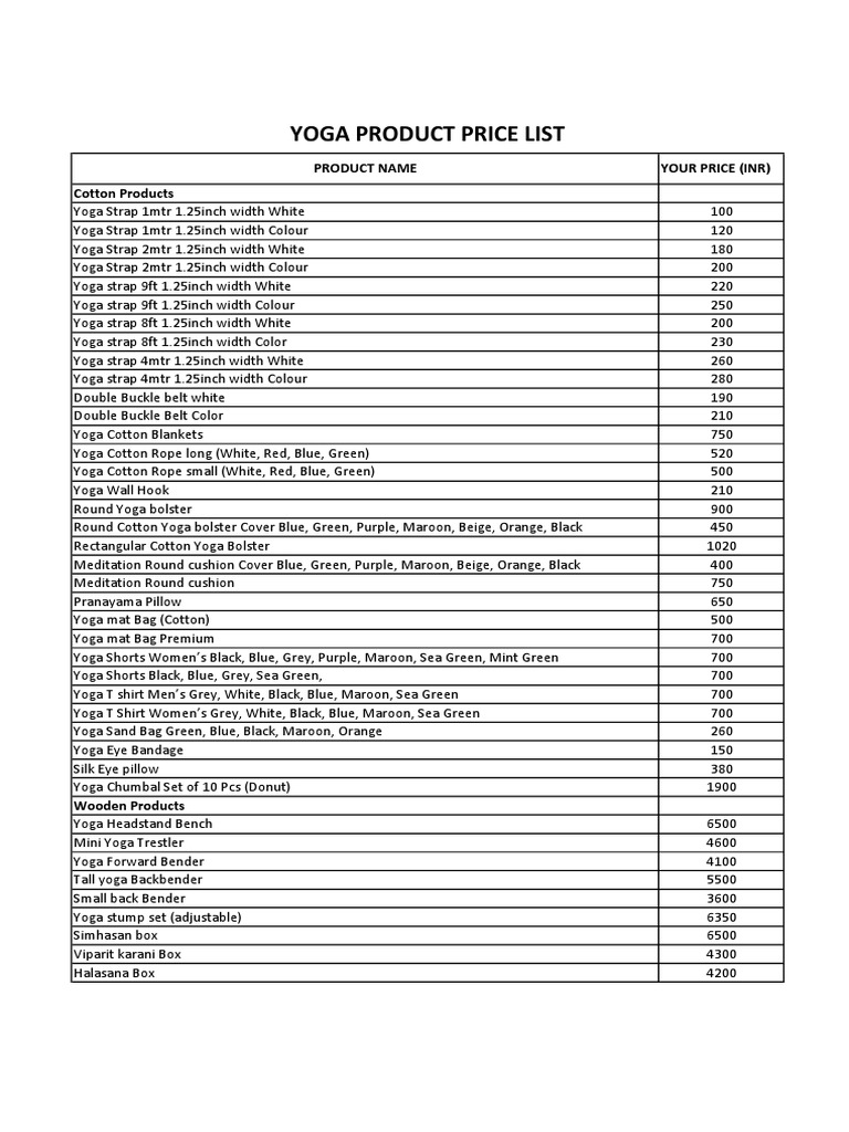 Yoga Price List PDF | Download Free PDF | Color | Graphic Design