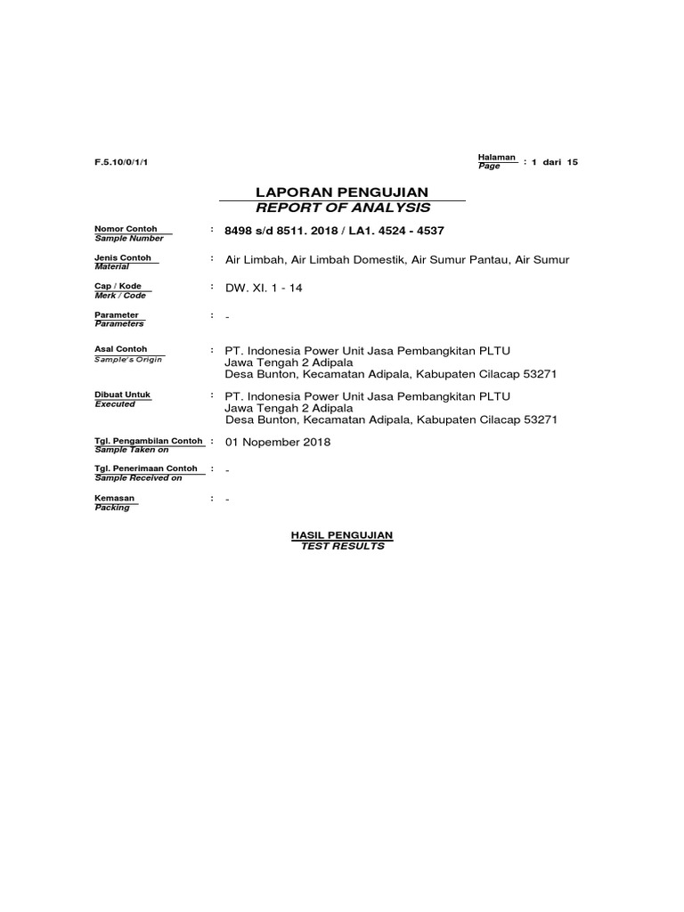 LA1. 4524-4541. Limbah, Sumur Pantau, Sumur, Laut. Indonesia Power ...