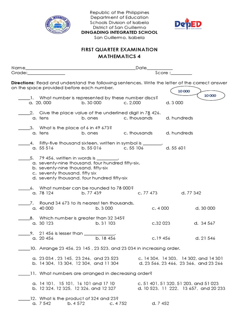 First Quarter Examination: An Analysis of a Mathematics Test Given to ...