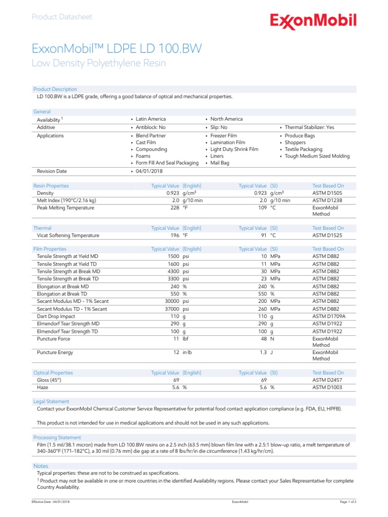 Exxon LD 100 BW | Download Free PDF | Building Engineering | Materials