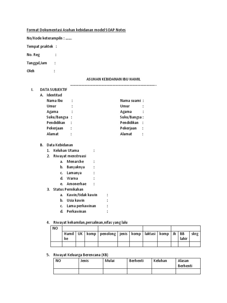Format Dokumentasi Asuhan Kebidanan Model SOAP Notes | PDF
