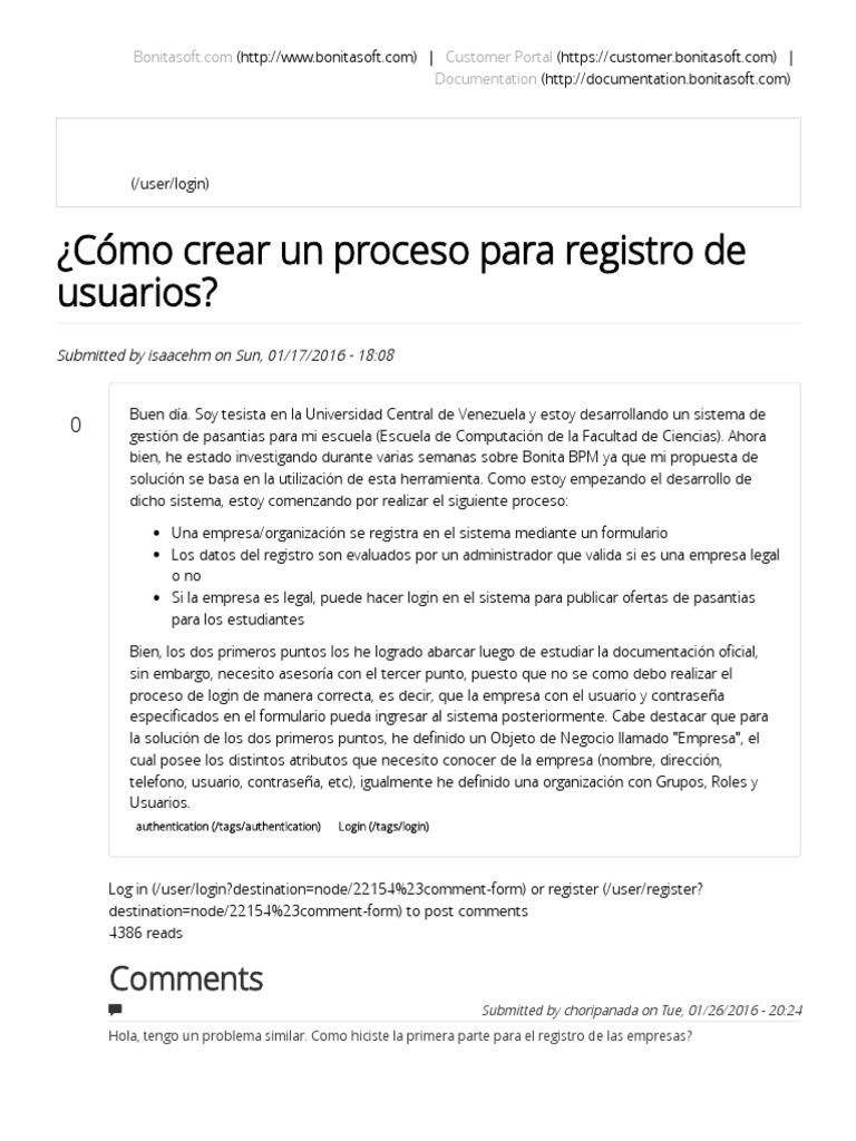 ¿Cómo Crear Un Proceso para Registro de Usuarios - Bonitasoft Community ...