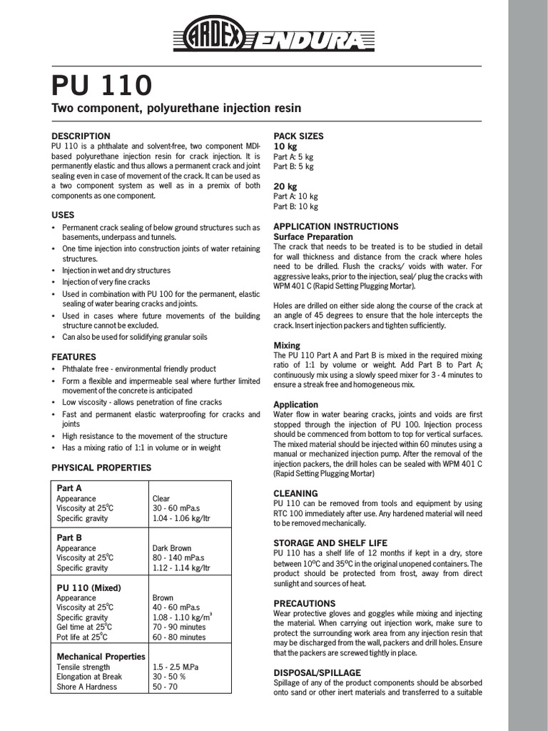Pu 110 - TDS PDF | PDF | Polyurethane | Concrete