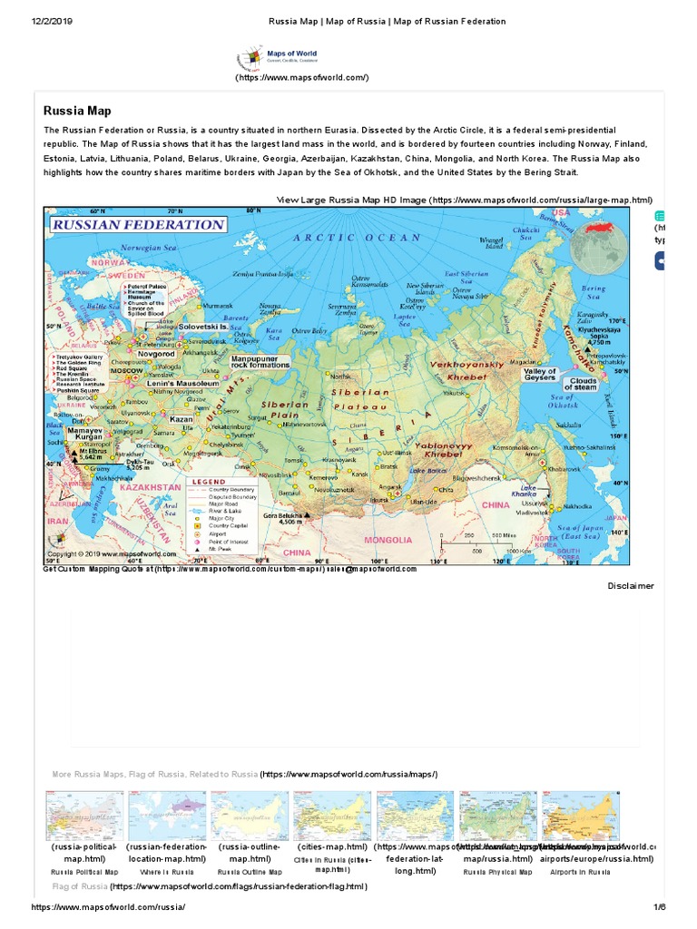 Comprehensive Russia Map Overview | PDF | Russia | World Politics