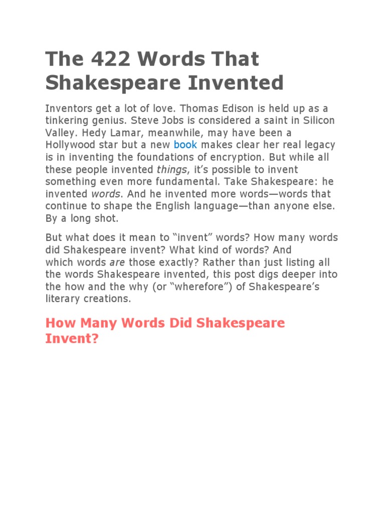 The 422 Words That Shakespeare Invented | Download Free PDF ...